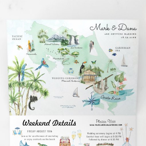 Costa Rica | Destination Wedding Itinerary Tri-Fold Invitation | Zazzle