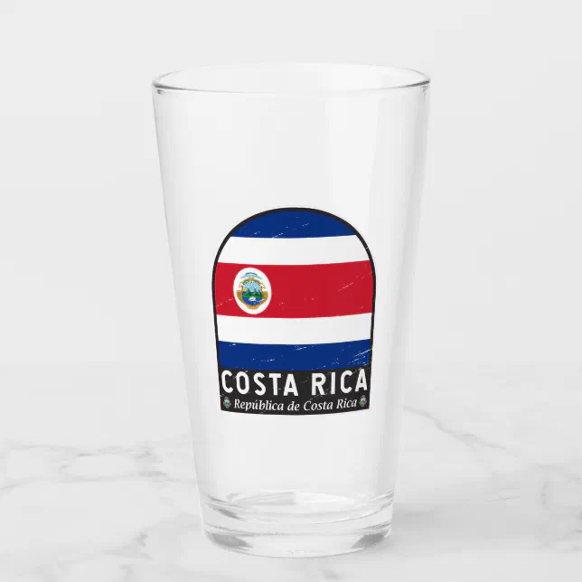 Costa Rica Flag Emblem Distressed Vintage Glass | Zazzle