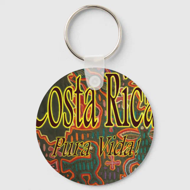 Costa Rica Folk Art Pura Vida Keychain | Zazzle