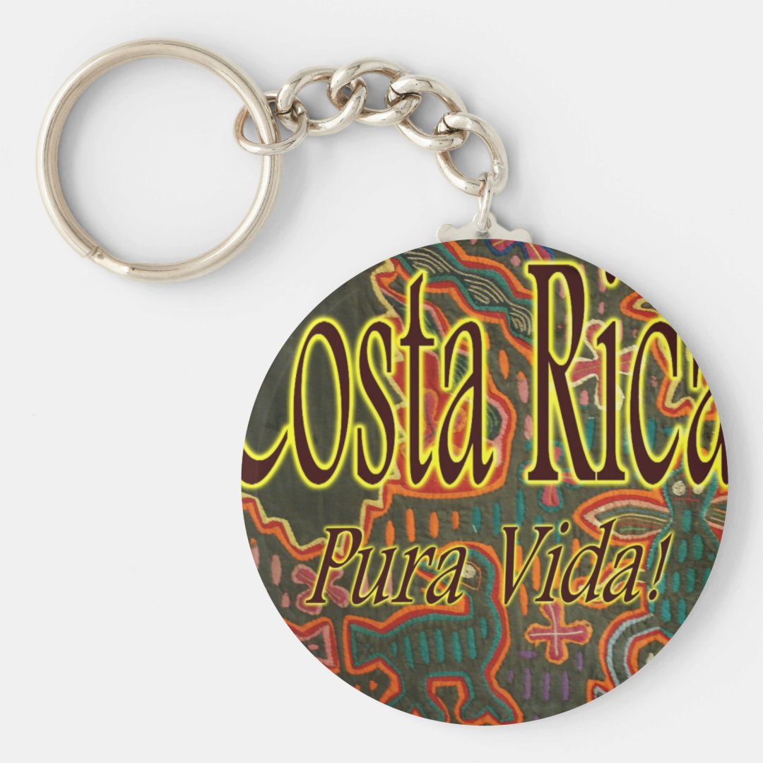 Costa Rica Folk Art Pura Vida Keychain | Zazzle