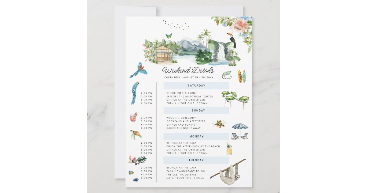Costa Rica | Illustrated Wedding Weekend Invitation | Zazzle