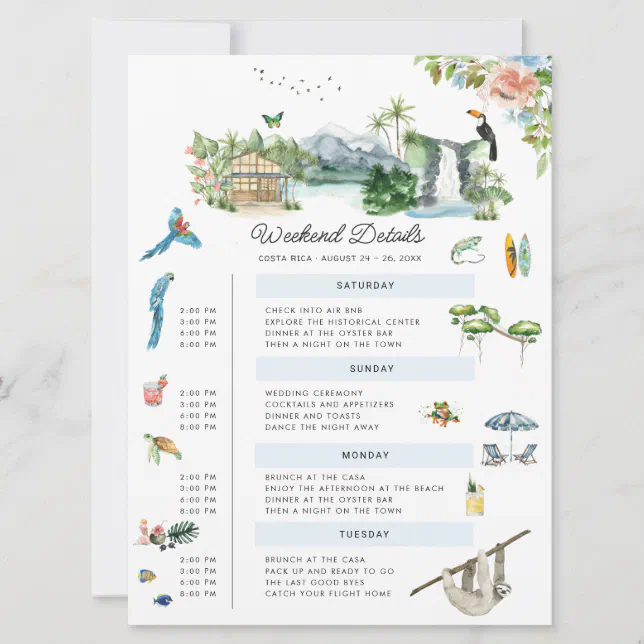 Costa Rica | Illustrated Wedding Weekend Invitation | Zazzle