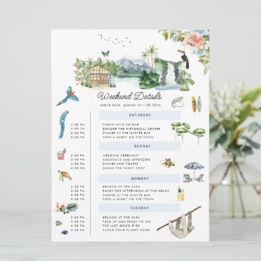 Costa Rica | Illustrated Wedding Weekend Invitation | Zazzle