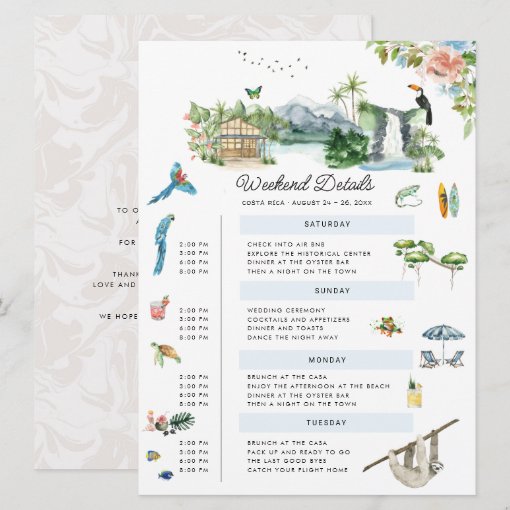 Costa Rica | Illustrated Wedding Weekend Invitation | Zazzle