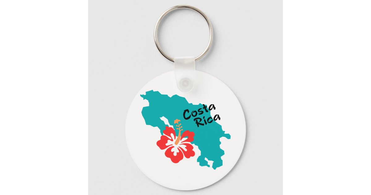 Costa Rica map outline with hibiscus flower Keychain | Zazzle