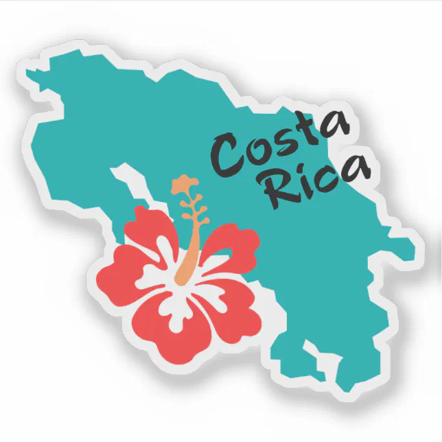Costa Rica map outline with hibiscus flower Sticker | Zazzle