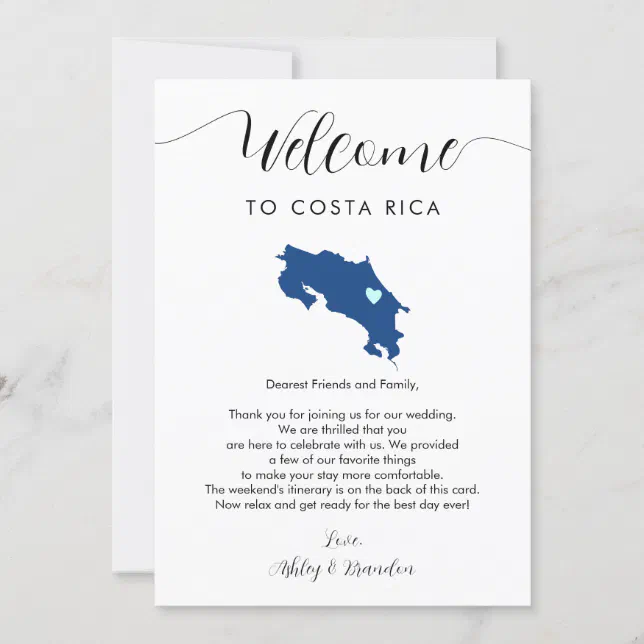 Costa Rica Map Wedding Welcome Letter Itinerary | Zazzle