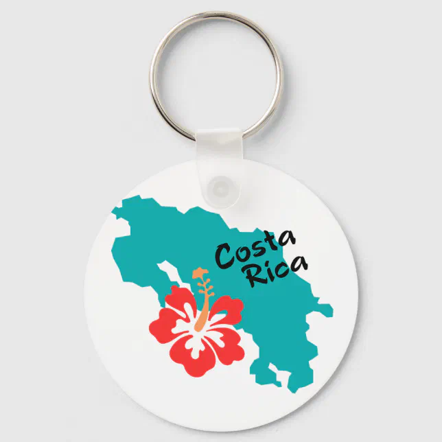 Costa Rica map with hibiscus Keychain | Zazzle