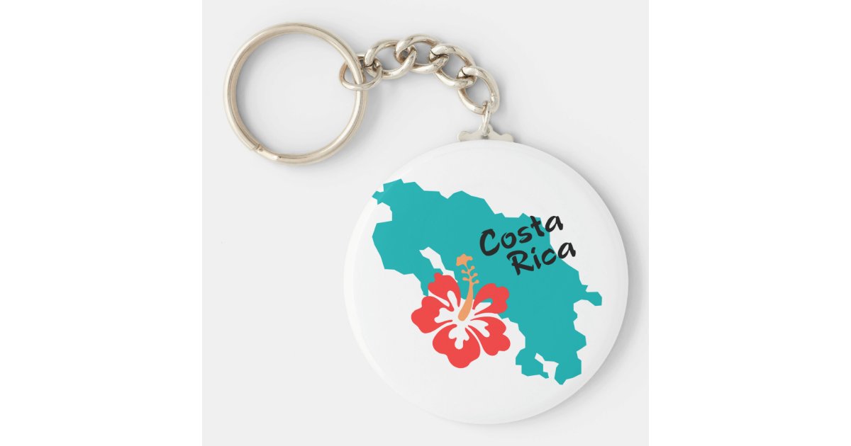 Costa Rica map with hibiscus Keychain | Zazzle.com