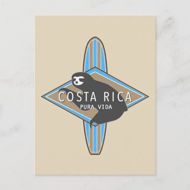 Costa Rica Surfing Sloth Postcard | Zazzle