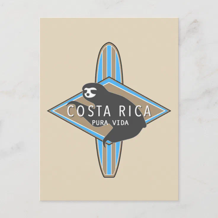 Costa Rica Surfing Sloth Postcard | Zazzle