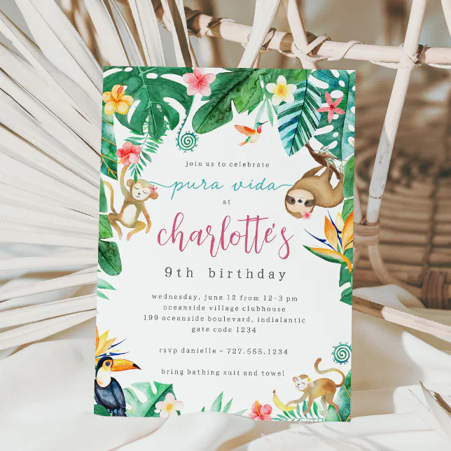 Costa Rica Tropical Jungle Kids Birthday Party Invitation | Zazzle
