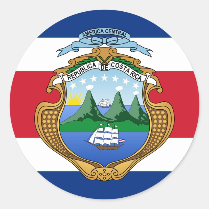 Costa Rican Flag & Coat of Arms, Costa Rica Flag Classic Round Sticker ...