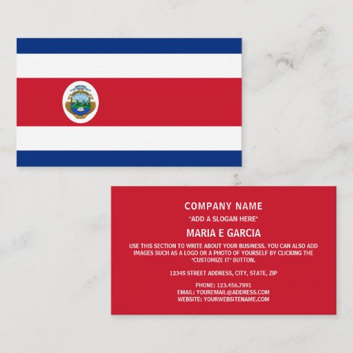 Costa Rican Flag, Flag of Costa Rica Business Card | Zazzle