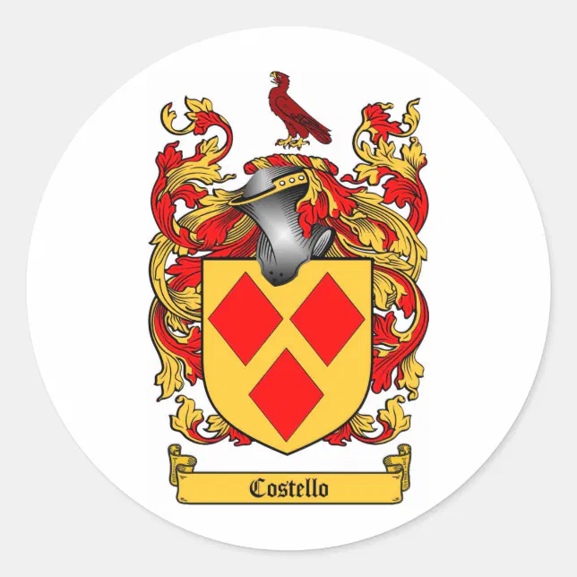 COSTELLO FAMILY CREST - COSTELLO COAT OF ARMS CLASSIC ROUND STICKER ...
