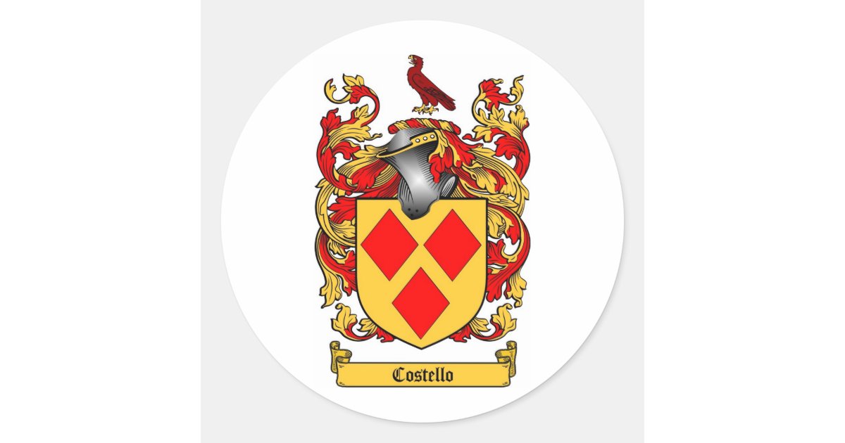 COSTELLO FAMILY CREST - COSTELLO COAT OF ARMS CLASSIC ROUND STICKER ...