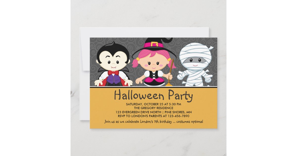 Costume Children Halloween Party Invitations | Zazzle