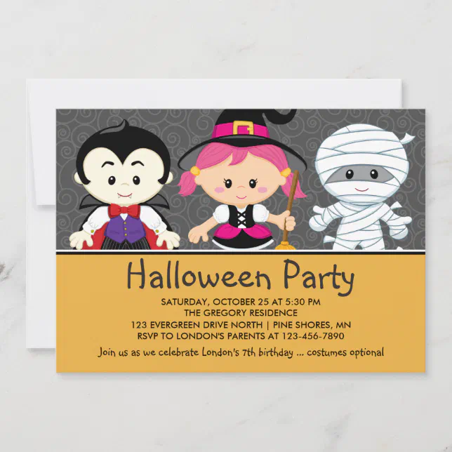 Costume Children Halloween Party Invitations | Zazzle