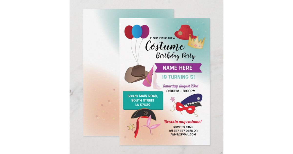 Costume Fancy Dress Birthday Party Invite | Zazzle