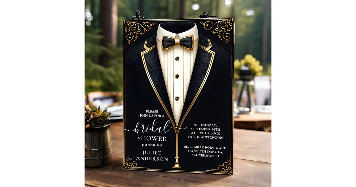 Costume Men Tuxedo Bold Black Tie Bridal Shower Invitation | Zazzle