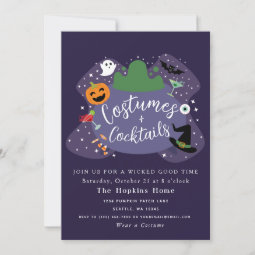 Costumes and Cocktails Cauldron Halloween Party Invitation | Zazzle