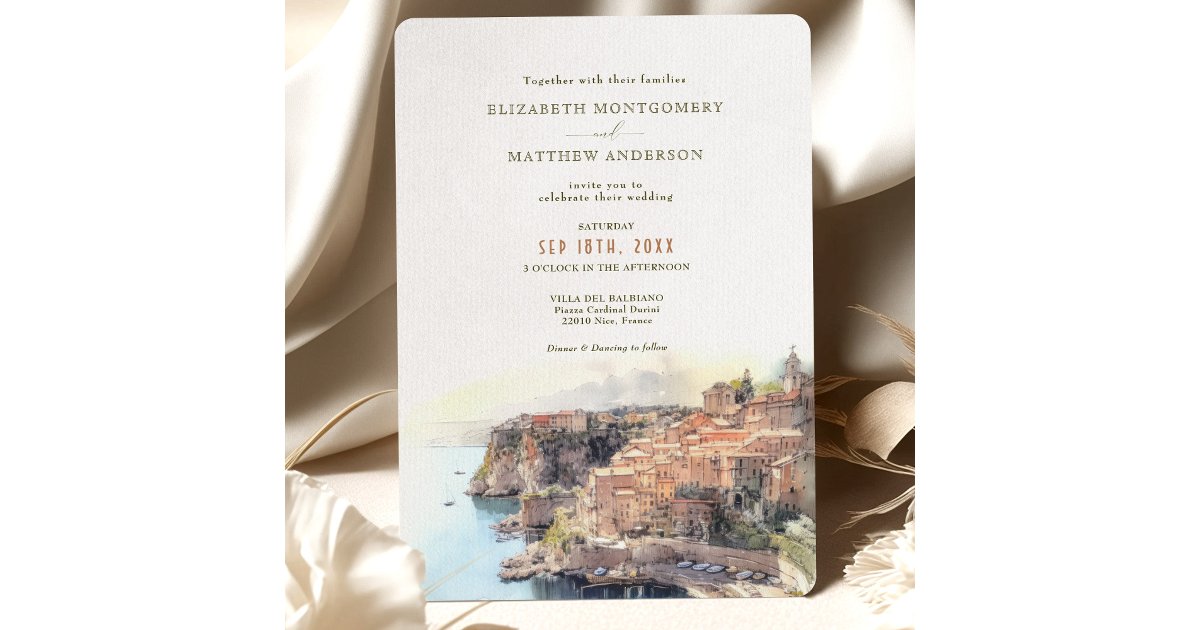 Cote d'Azur French Coastal Destination Wedding Invitation | Zazzle