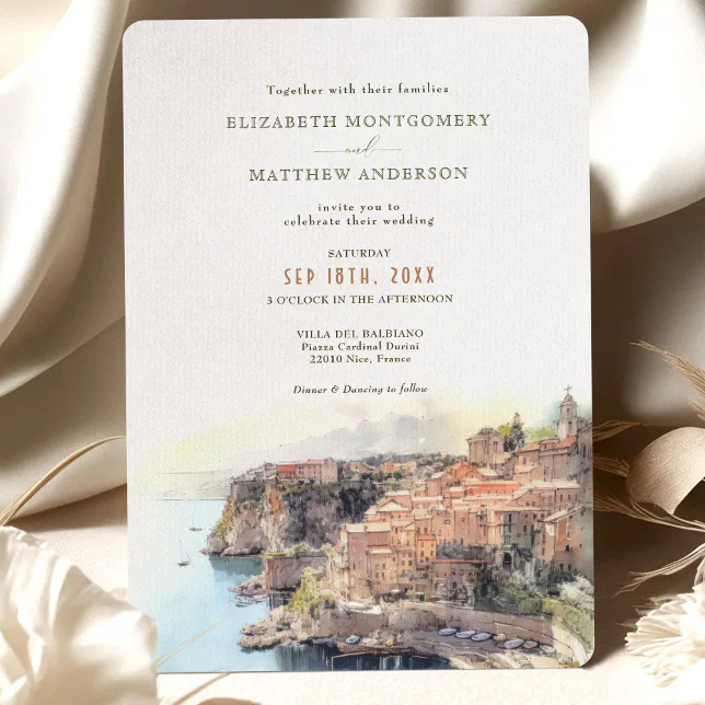 Cote d'Azur French Coastal Destination Wedding Invitation | Zazzle