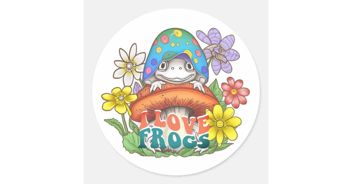 Cottage Core I Love Frogs Mushrooms Classic Round Sticker | Zazzle