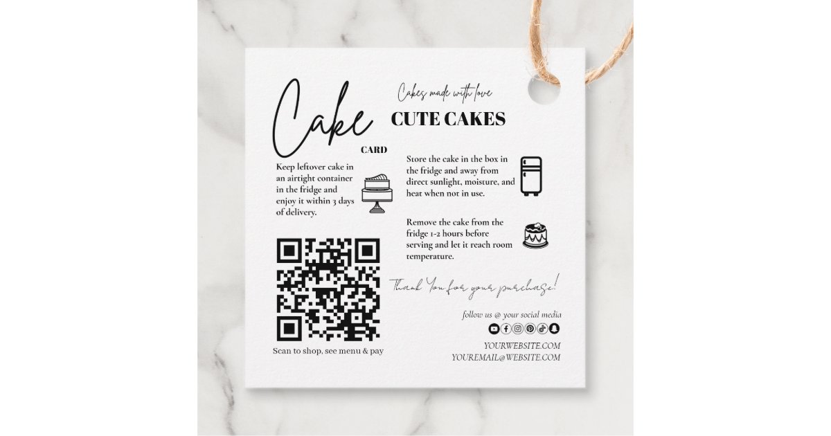 Cottage Food Label QR Code Cake Card Tag | Zazzle