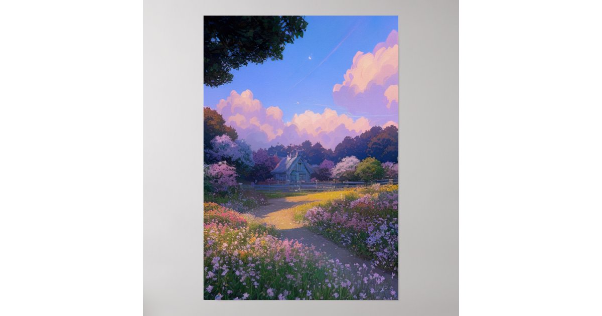 Cottage in Garden Haven Poster | Zazzle