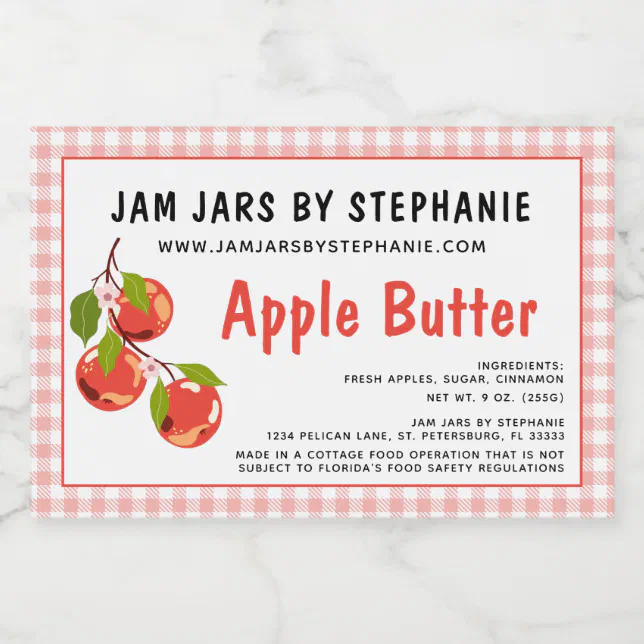 Cottage Industry Required Text Red Apples Plaid Food Label | Zazzle
