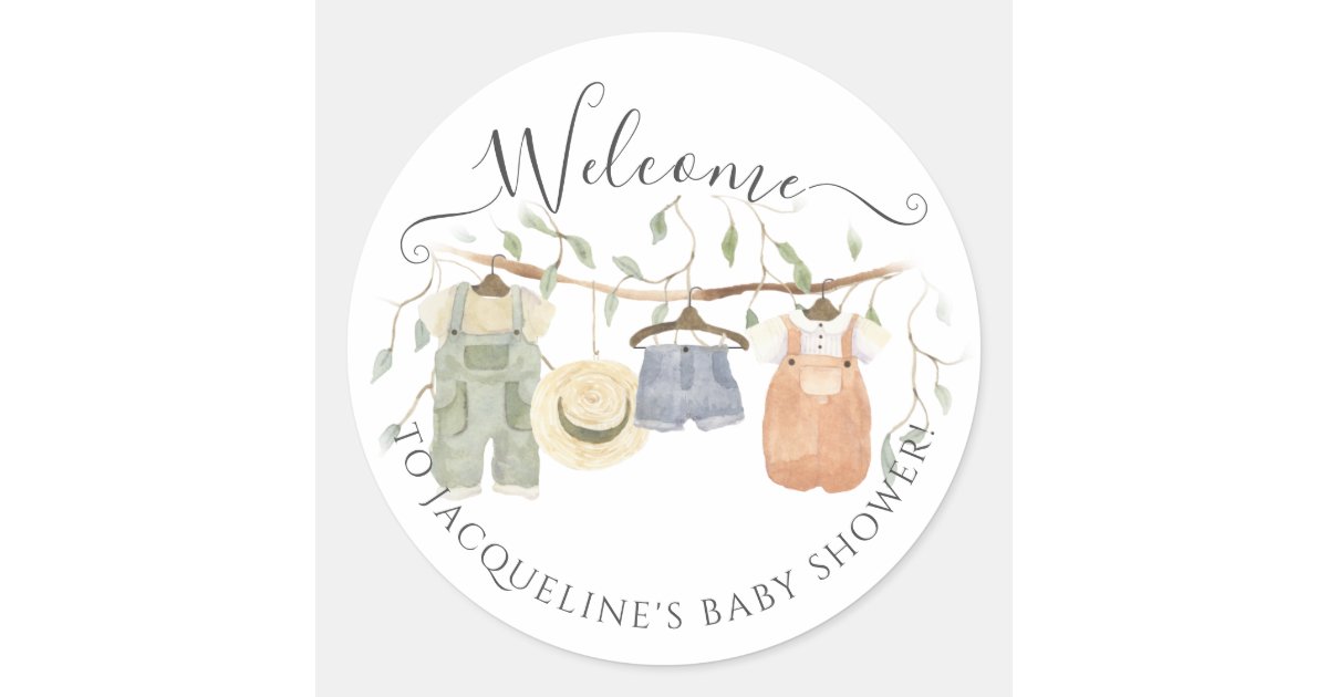 Cottagecore Baby Clothes Welcome Boy Shower Classic Round Sticker | Zazzle