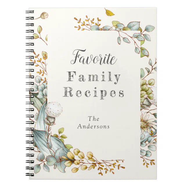 Cottagecore Dusty Blue Floral Family Recipes Book | Zazzle
