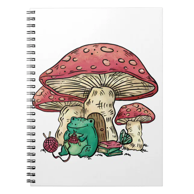 Cottagecore frog with mushroom house notebook | Zazzle