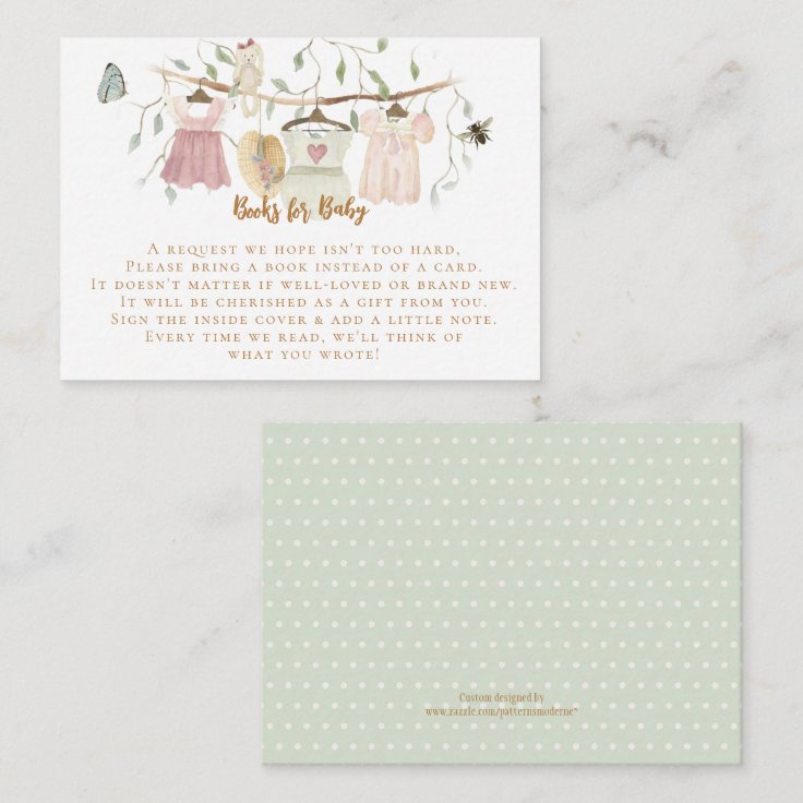 Cottagecore Girl Clothesline Book Pink Baby Shower Enclosure Card | Zazzle