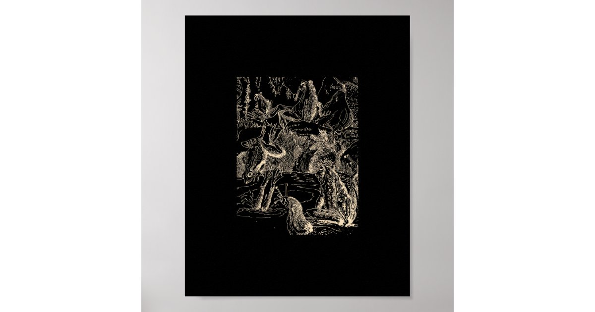 Cottagecore Goblincore Pond Snail Swimming Frog Poster | Zazzle