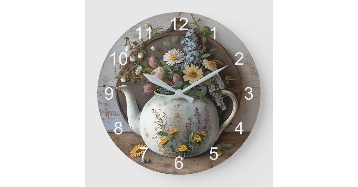 Cottagecore Vintage Kitchen Clock - Rustic Floral | Zazzle