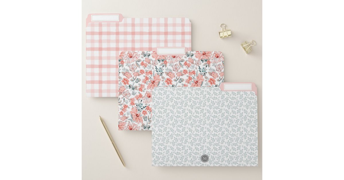 Cottagecore Watercolor Floral Gingham Custom File Folder | Zazzle