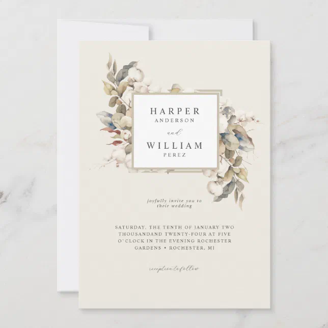 Cotton beige wedding invitation | Zazzle