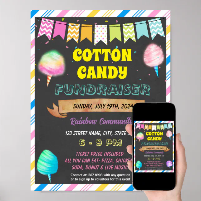 Cotton Candy Fundraiser school event template Poster | Zazzle