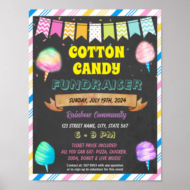 Cotton Candy Fundraiser school event template Poster | Zazzle
