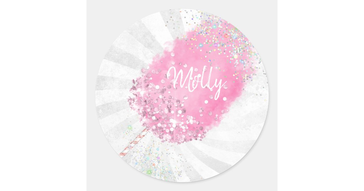 Cotton candy glitter cute pink girly classic round sticker | Zazzle