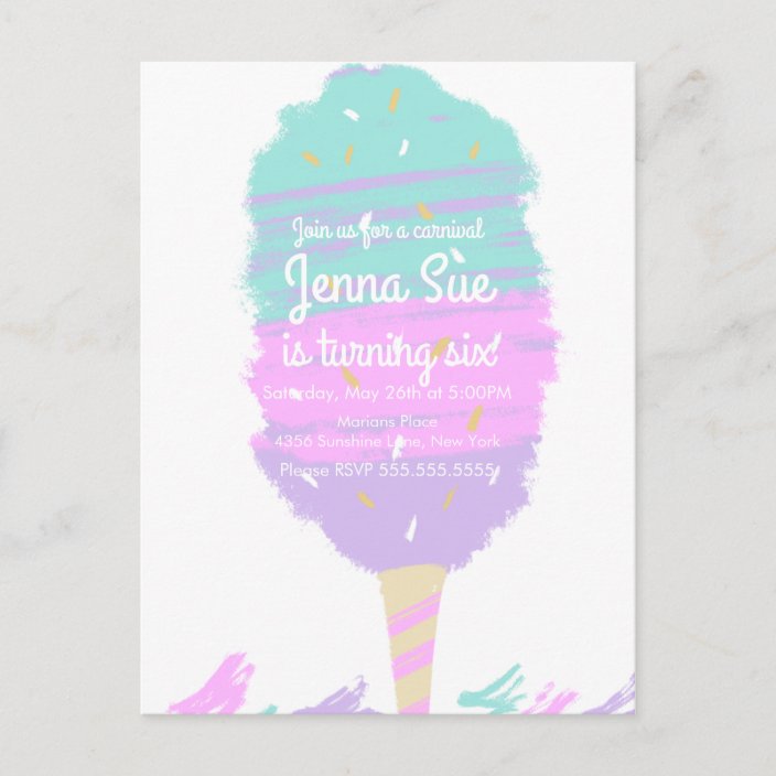 Cotton Candy Hand Drawn Carnival Birthday Postcard | Zazzle.com