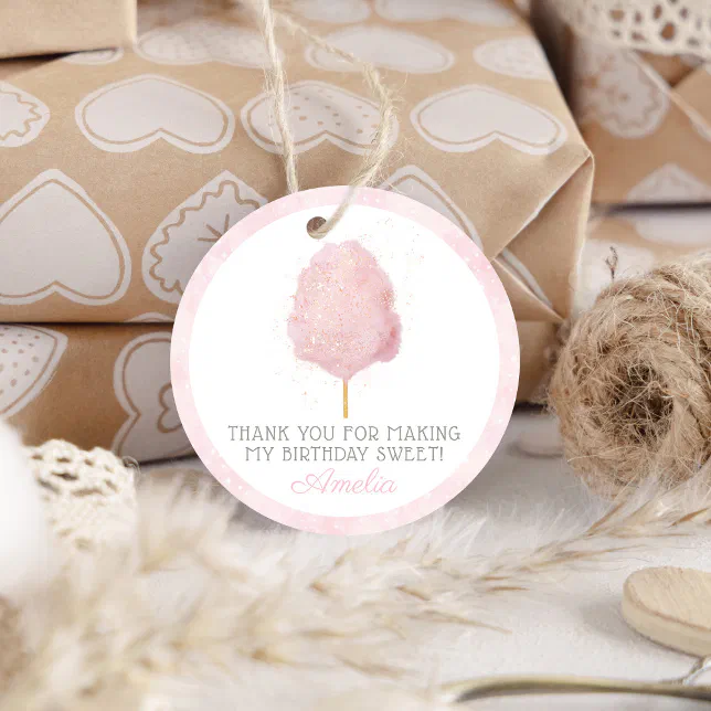 Cotton Candy Pink Birthday Party Favor Classic Round Sticker | Zazzle
