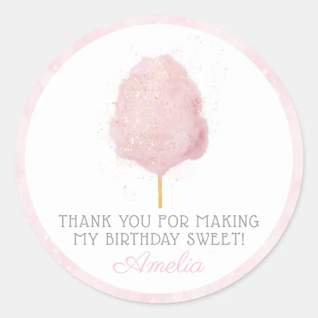 Cotton Candy Pink Birthday Party Favor Classic Round Sticker | Zazzle