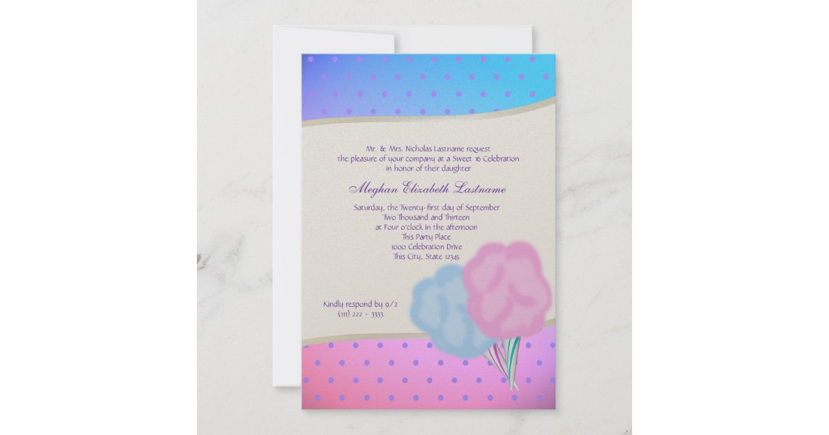 Cotton Candy Sweet Sixteen Birthday Invitation | Zazzle