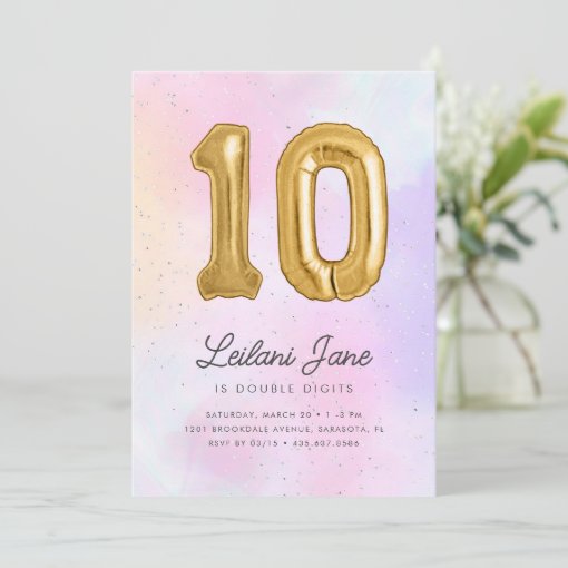 Cotton Candy Watercolor Girls 10th Birthday Party Invitation | Zazzle
