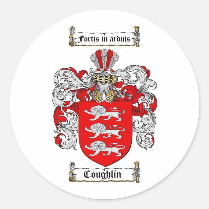 COUGHLIN FAMILY CREST - COUGHLIN COAT OF ARMS CLASSIC ROUND STICKER ...