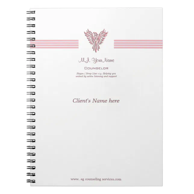 Counseling session notes, pink rising phoenix notebook | Zazzle