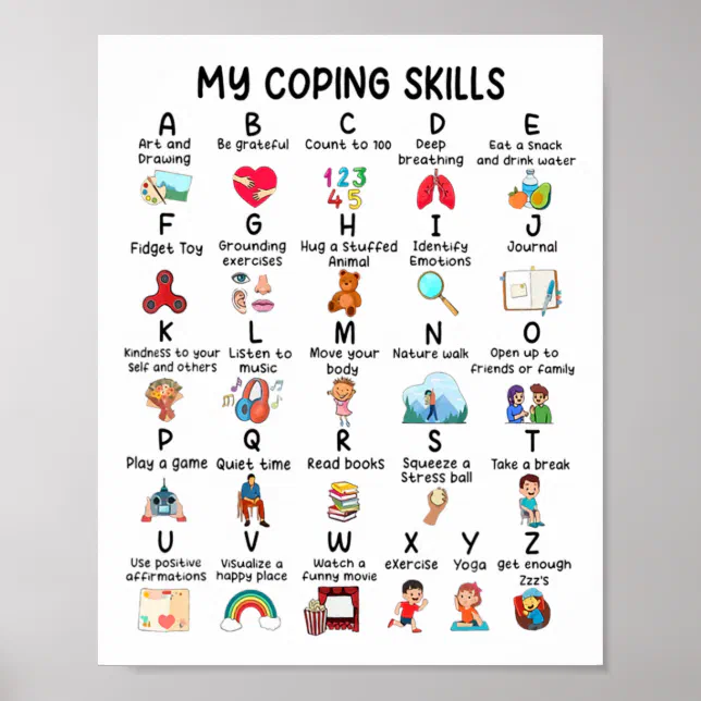 Counselor My Coping Skills Alphabet Mental Health Poster | Zazzle